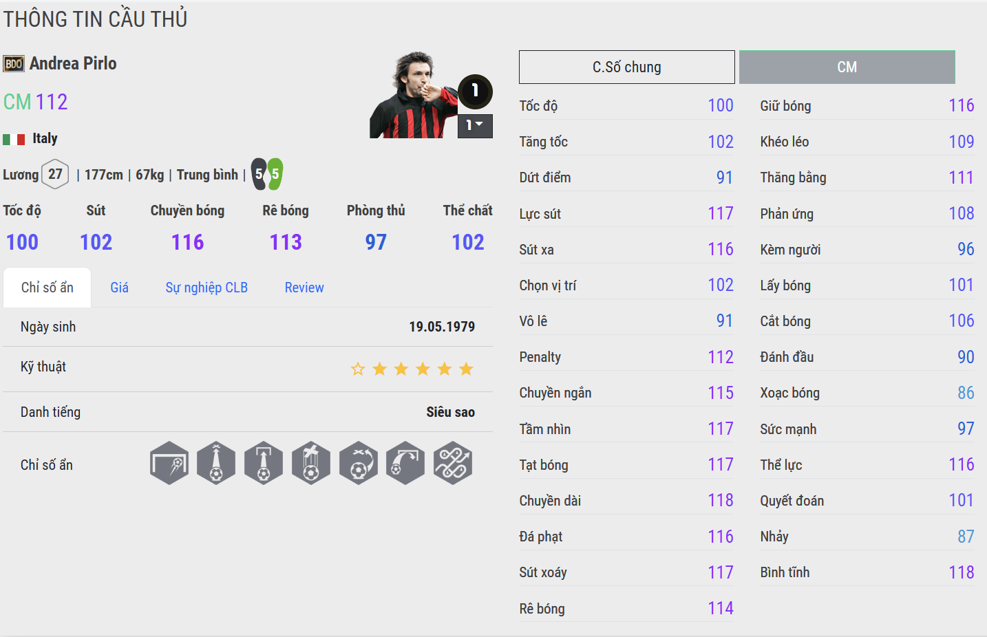 Đi tìm mùa giải tốt nhất của A. Pirlo trong FC Online - FC Online...
